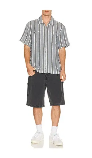 Brixton The Dexter Textured Stripe Short Sleeve Shirt In . Also