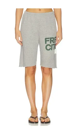 FREECITY Cotton Blend Cutoff Shorts With Graphic Print