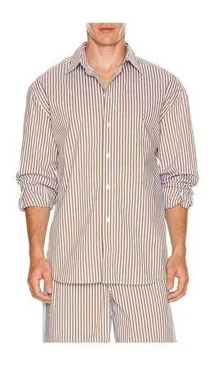 KROST Long Striped Shirt In Brown - Rubber