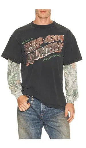 PHILCOS Jeep 4x4 Country Layered Tee In Black - Multi