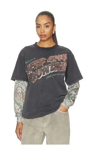 PHILCOS Jeep 4x4 Country Layered Tee In Black - Multi