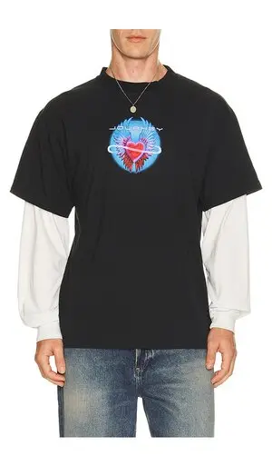 PHILCOS Journey Pink Heart Layered Tee In Black - Multi