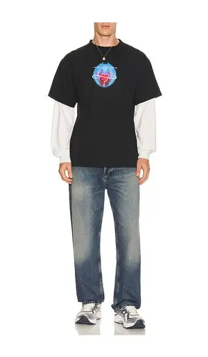 PHILCOS Journey Pink Heart Layered Tee In Black