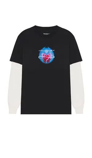 PHILCOS Journey Pink Heart Layered Tee In Black