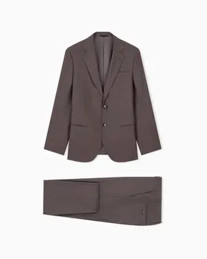 Giorgio Armani Slim-fit Suit Soho In Virgin Wool Flannel With Peak Lapels - Brown
