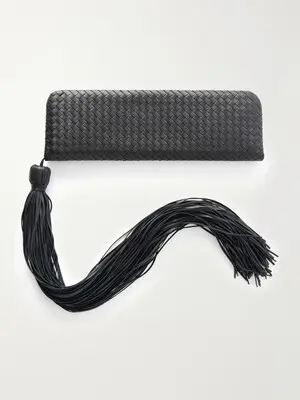 Bottega Veneta Serata Intrecciato Plume Tassel Leather Clutch - Black