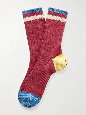 Kapital Ivy Rainbowy Happy Heel Cotton And Hemp-blend Socks - Red