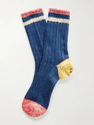 Kapital Ivy Rainbowy Happy Heel Cotton And Hemp-blend Socks - Blue