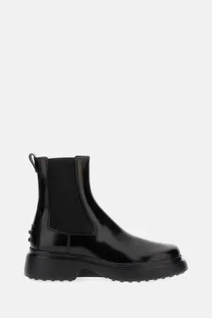 TOD'S Calfskin Leather Ankle Boots With Embossed Monogram - Nero