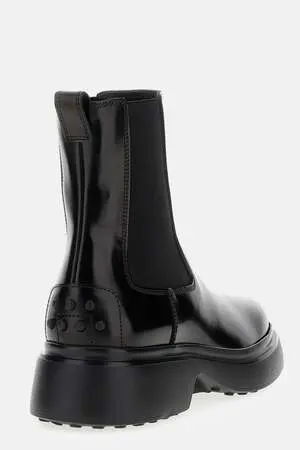 TOD'S Calfskin Leather Ankle Boots With Embossed Monogram - Nero