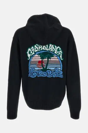 Casablanca Hooded Wool Zip-up Sweater