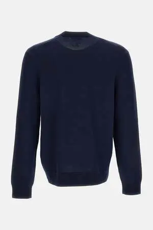 A.p.c. Long-sleeved Crew-neck Wool Sweater With Embroidered Logo - Blu
