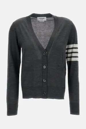 Thom Browne V-neck Cardigan With 4-bar Detail - Grigio