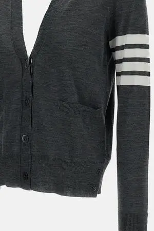 Thom Browne V-neck Cardigan With 4-bar Detail - Grigio