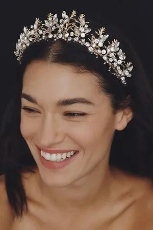 TWIGS & HONEY Charmed Crystal Tiara Crown - Gold