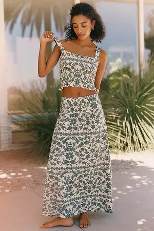 Z Supply Leya Tera Paisley Maxi Skirt - Green Pattern