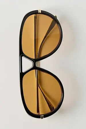 Free People Oversized Aviator Sunglasses With Gold Tone Details - Black/toast
