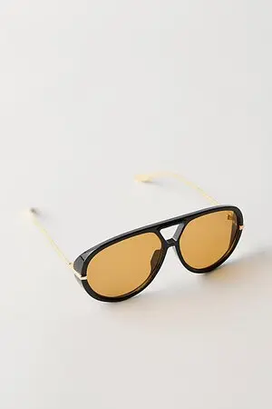 Free People Oversized Aviator Sunglasses With Gold Tone Details - Black/toast