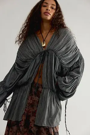 Free People Juliet Sheer Tie-front Duster Top - Black