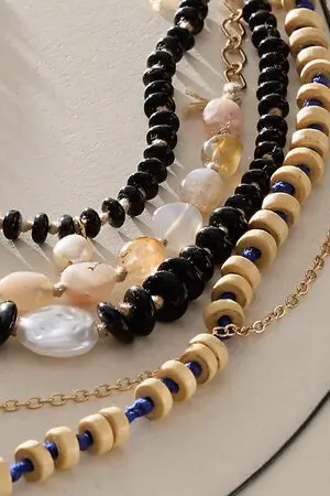 Free People Hailee Semiprecious Layered Beaded Necklace - Black/ivory