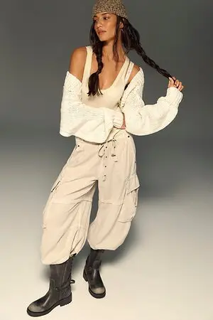 Free People Reef Curved Linen Cargo Pants - Birch