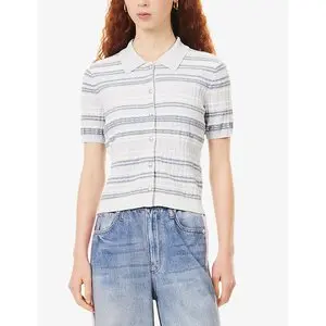 Rag & Bone Karina Striped Short Sleeve Cardigan - Ltblue