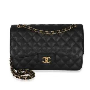 Chanel Quilted Caviar Jumbo Double Flap Bag - Black