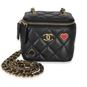 Chanel Quilted Lambskin Vanity Case With Chain - Black