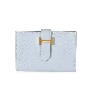 Hermès Bleu Brume Epsom Bearn Card Holder Wallet GHW Blue