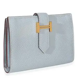 Hermès Bleu Brume Epsom Bearn Card Holder Wallet Ghw - Blue