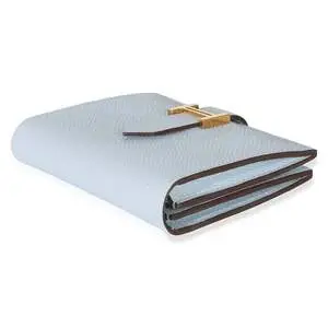 Hermès Bleu Brume Epsom Bearn Card Holder Wallet Ghw - Blue