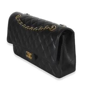 Chanel Quilted Caviar Classic Double Flap Shoulder Bag - Black