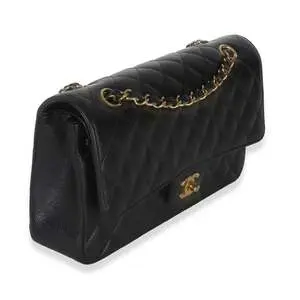 Chanel Quilted Caviar Classic Double Flap Shoulder Bag - Black
