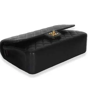 Chanel Quilted Caviar Classic Double Flap Shoulder Bag - Black
