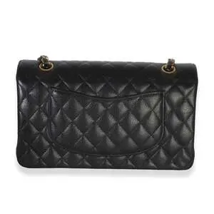 Chanel Quilted Caviar Classic Double Flap Shoulder Bag - Black