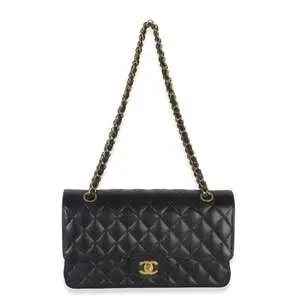 Chanel Quilted Caviar Classic Double Flap Shoulder Bag - Black
