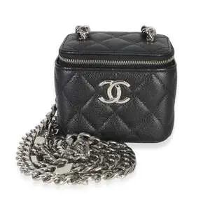 Chanel Quilted Caviar Coco Chain Vanity Case - Black
