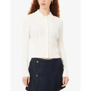 Good American The Ladder Ribbed Woven Cardigan - Chalk