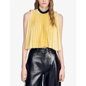 Sandro Pleated Tie-back Woven Top