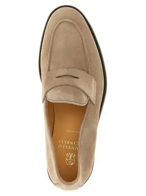 Brunello Cucinelli Penny Loafers In Calf Suede - Gray
