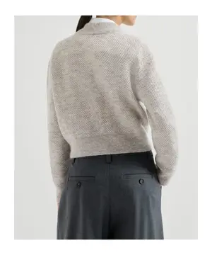 Brunello Cucinelli Ribbed Mesh Knit Bomber Cardigan