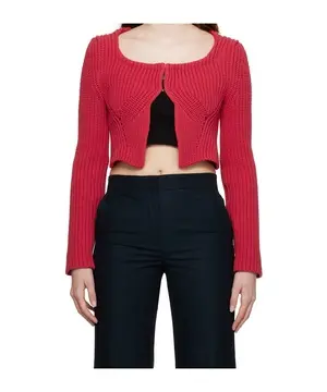 RECTO Chunky Crew Neck Cardigan Sweater