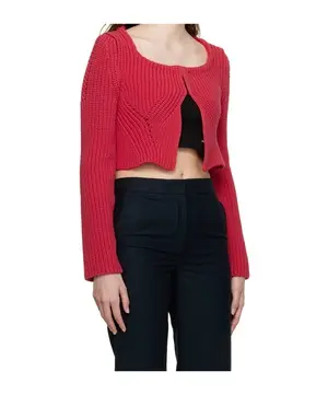RECTO Chunky Crew Neck Cardigan Sweater