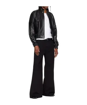 LU'U DAN Stand Collar Leather Bomber Jacket