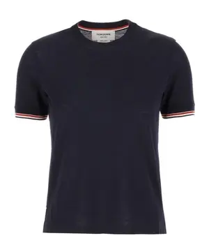 Thom Browne Rwb Striped Knitted T-shirt - Navy