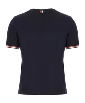 Thom Browne Rwb Striped Knitted T-shirt - Navy