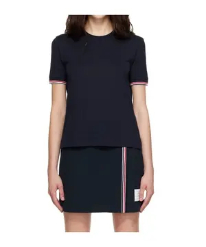 Thom Browne Rwb Striped Knitted T-shirt - Navy