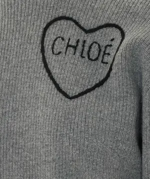 Chloé Logo Heart Intarsia Knit Sweater - Gray