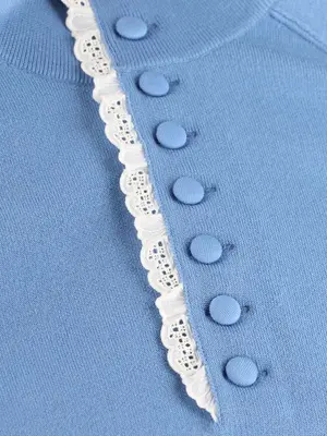 Chloé Lace Trimmed High Neck Sweater - Blue
