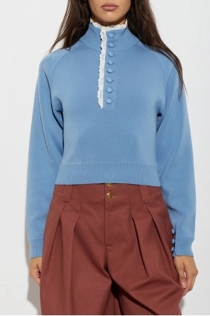 Chloé Lace Trimmed High Neck Sweater - Blue
